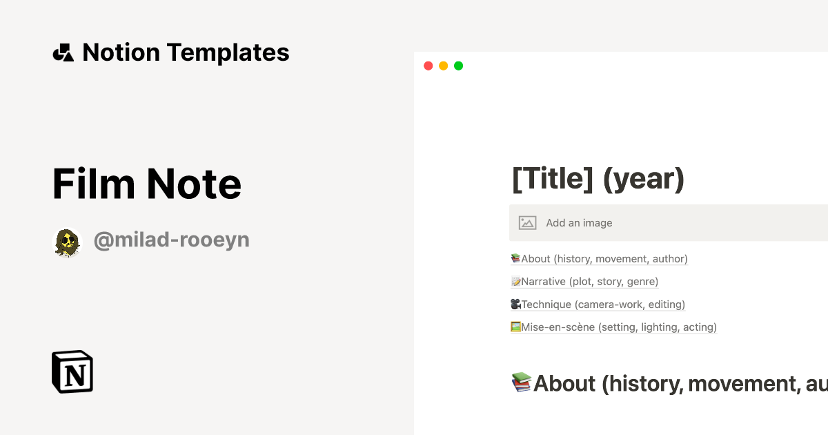 Film Note Template by Milad Rooeyn | Notion Marketplace