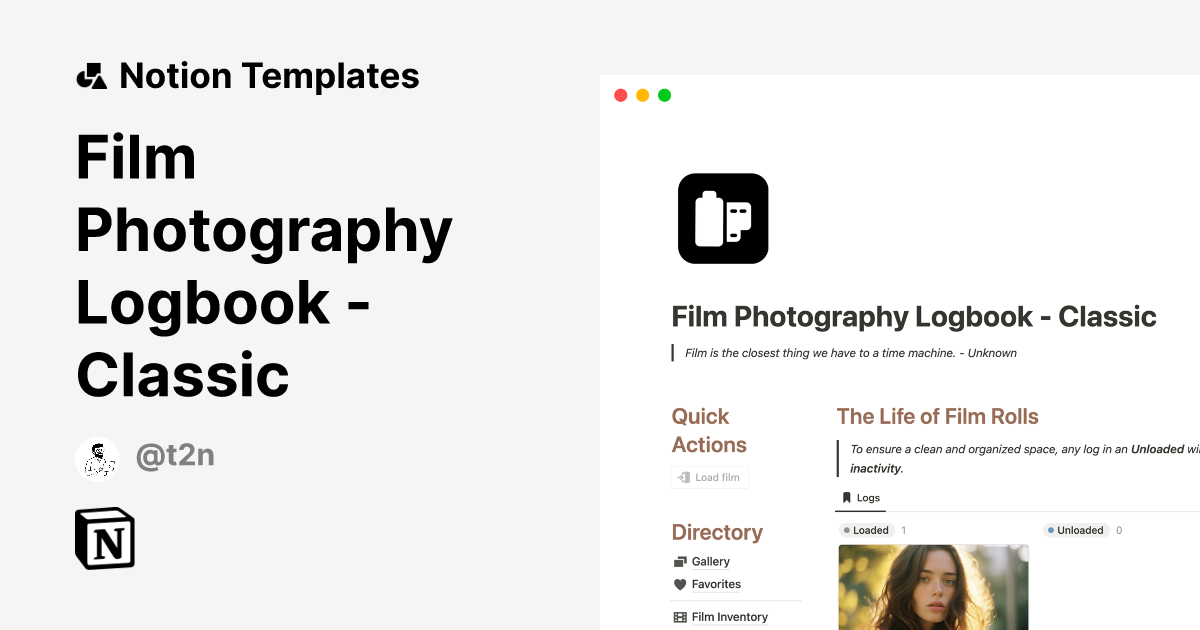 Film Photography Logbook - Classic Template by Tí | Notion Marketplace