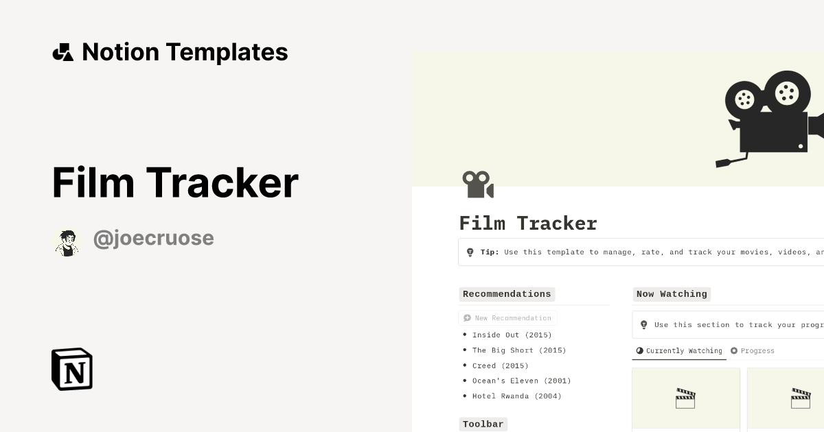 Film Tracker Template by Joe Cruose | Notion Marketplace