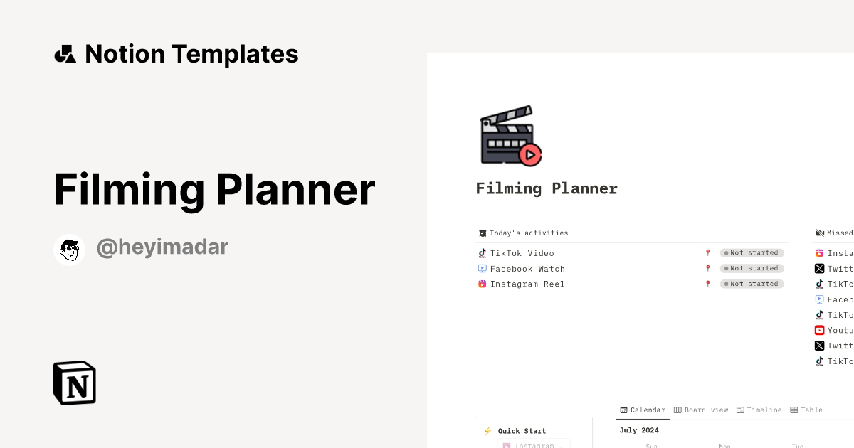 Filming Planner Template by adar | Notion Marketplace