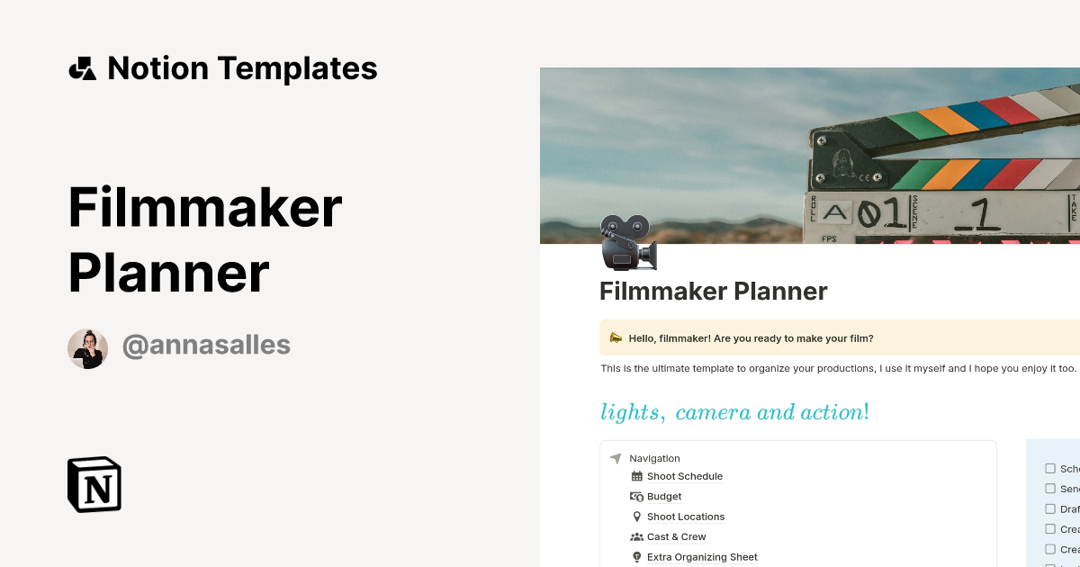 Filmmaker Planner Template | Notion Marketplace