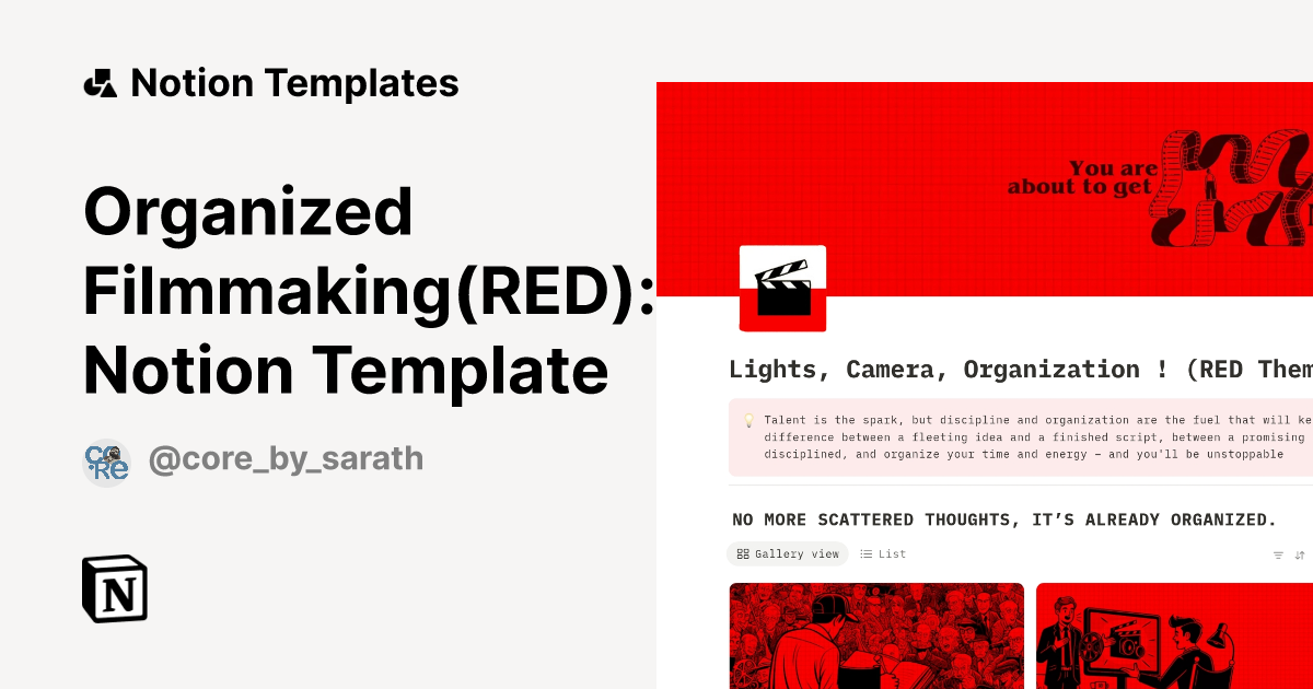Organized Filmmaking(RED): Notion Template Template by CORE by Sarath ...