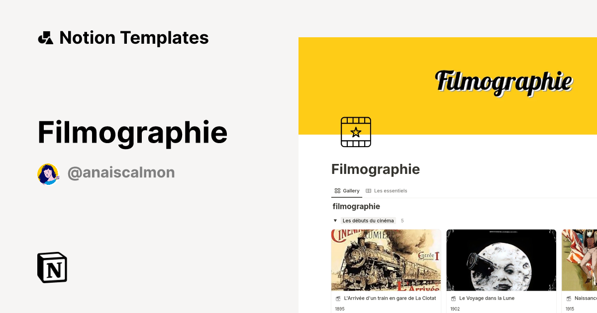 Filmographie Template by Templates Design | Notion Marketplace