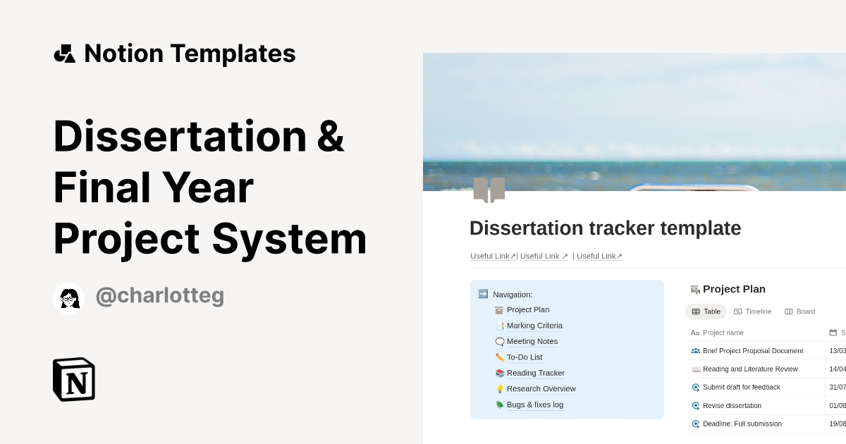 Dissertation & Final Year Project System Template | Notion Marketplace
