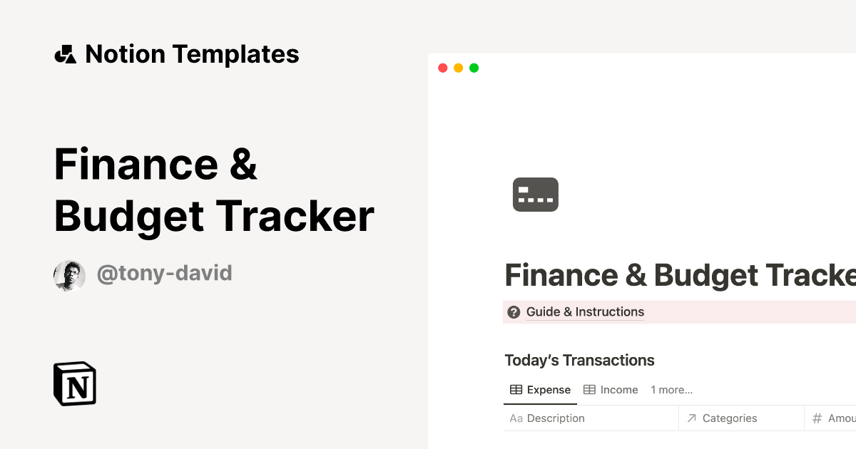 Finance & Budget Tracker Template | Notion Marketplace