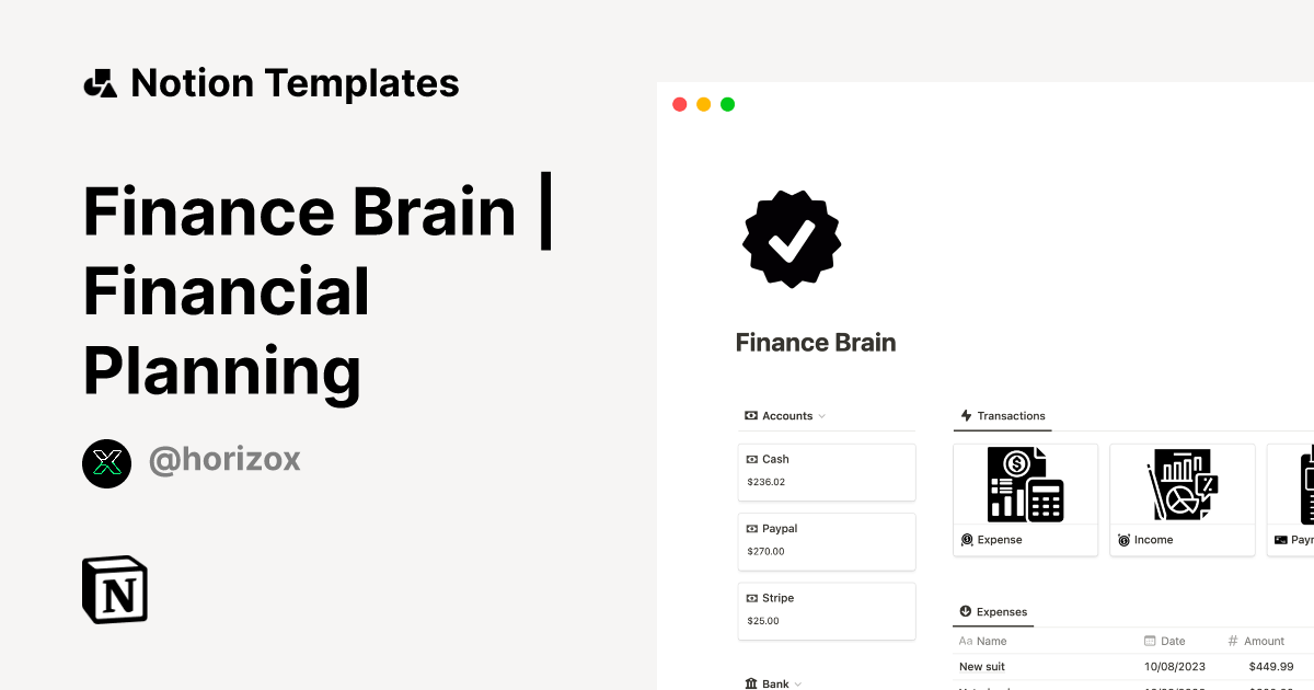 Finance Brain | Financial Planning Template by HorizoX | Notion Marketplace
