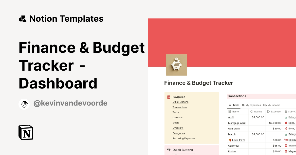 Finance & Budget Tracker - Dashboard Template | Notion Marketplace