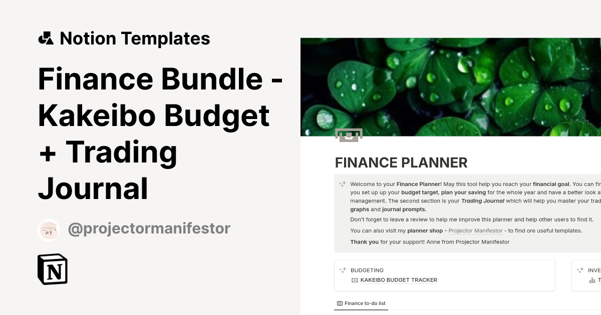 Finance Bundle - Kakeibo Budget + Trading Journal Template by Projector ...