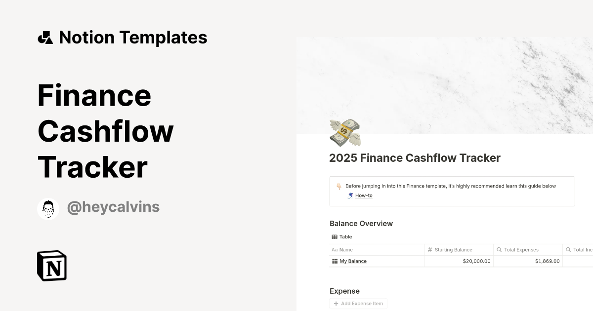 Finance Cashflow Tracker Template | Notion Marketplace