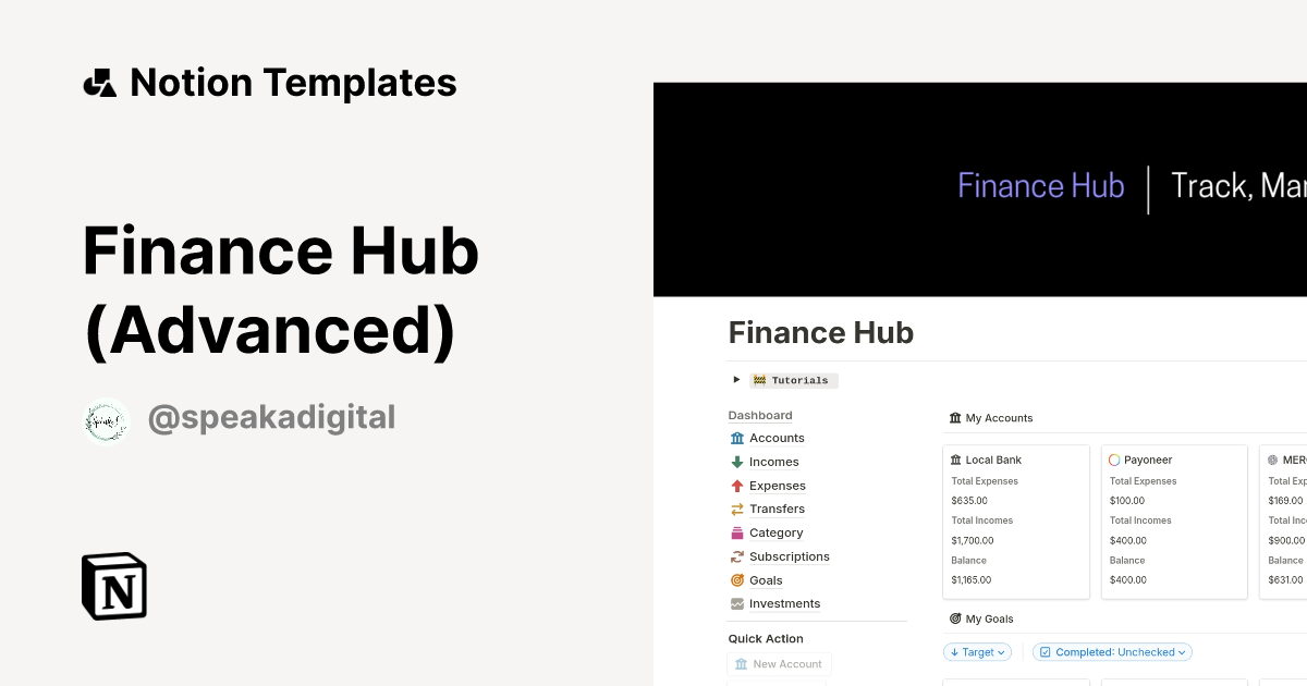 Finance Hub (Advanced) Template | Notion Marketplace