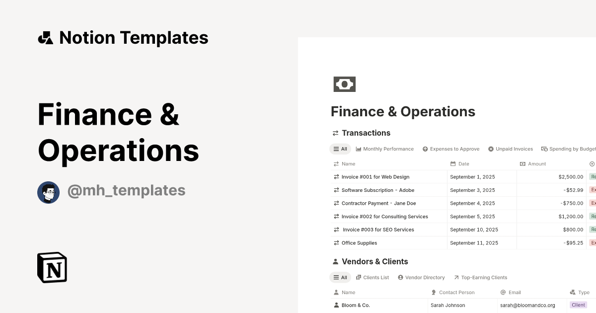 Finance & Operations Template | Notion Marketplace