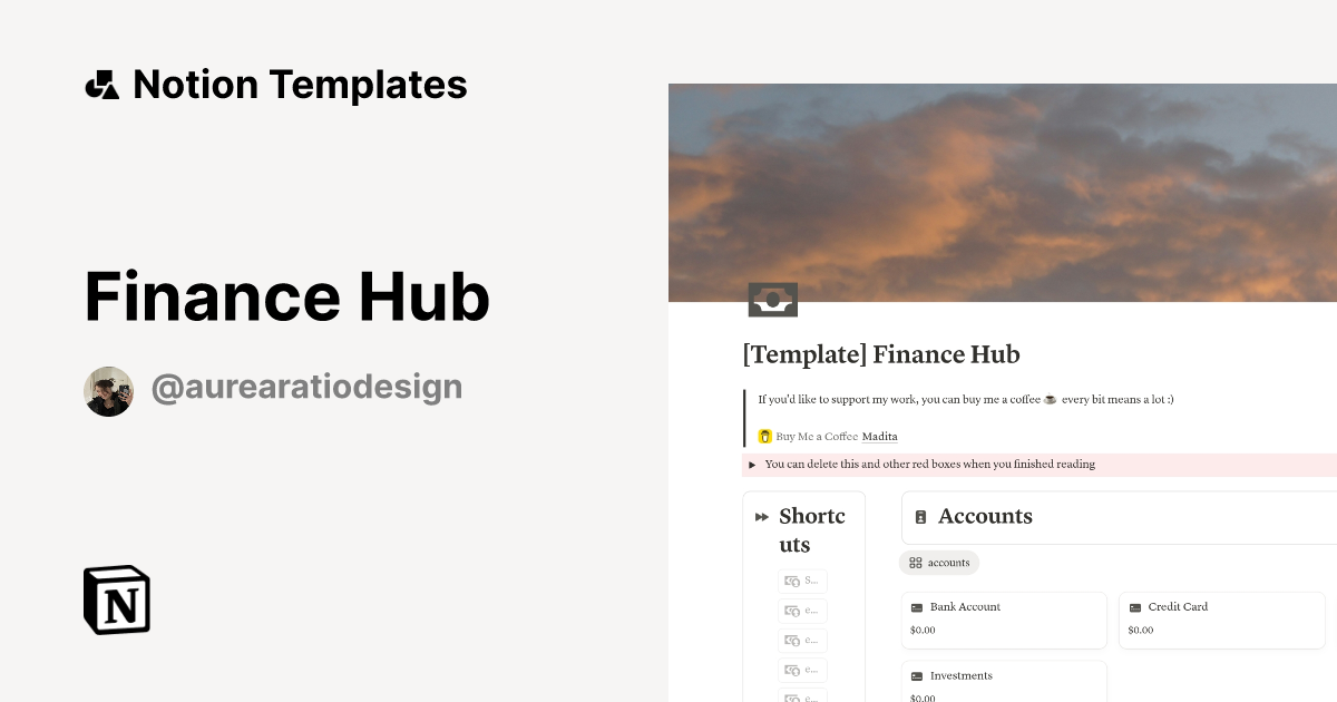 Finance Hub Template by Aurea Ratio Design | Notion Marketplace