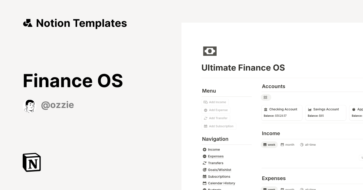 Finance OS Template by Oz's Templates | Notion Marketplace