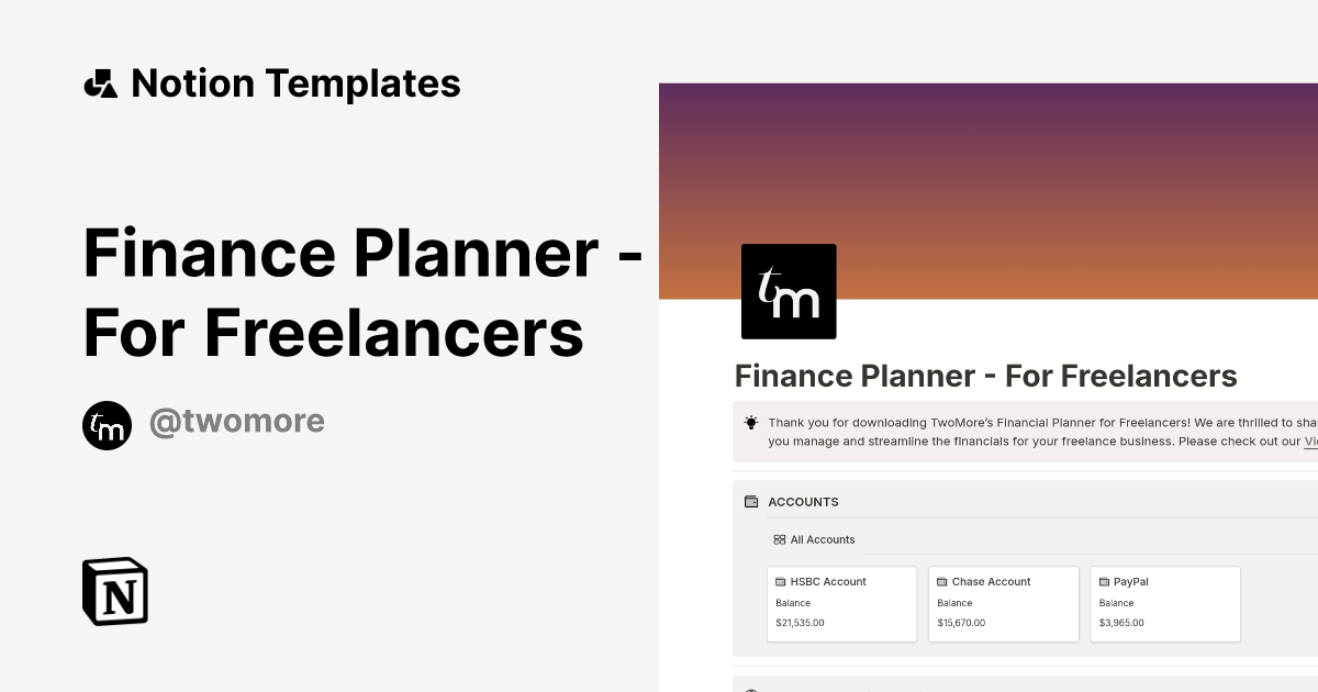 Finance Planner - For Freelancers Template by TwoMore Solutions | Notion Marketplace