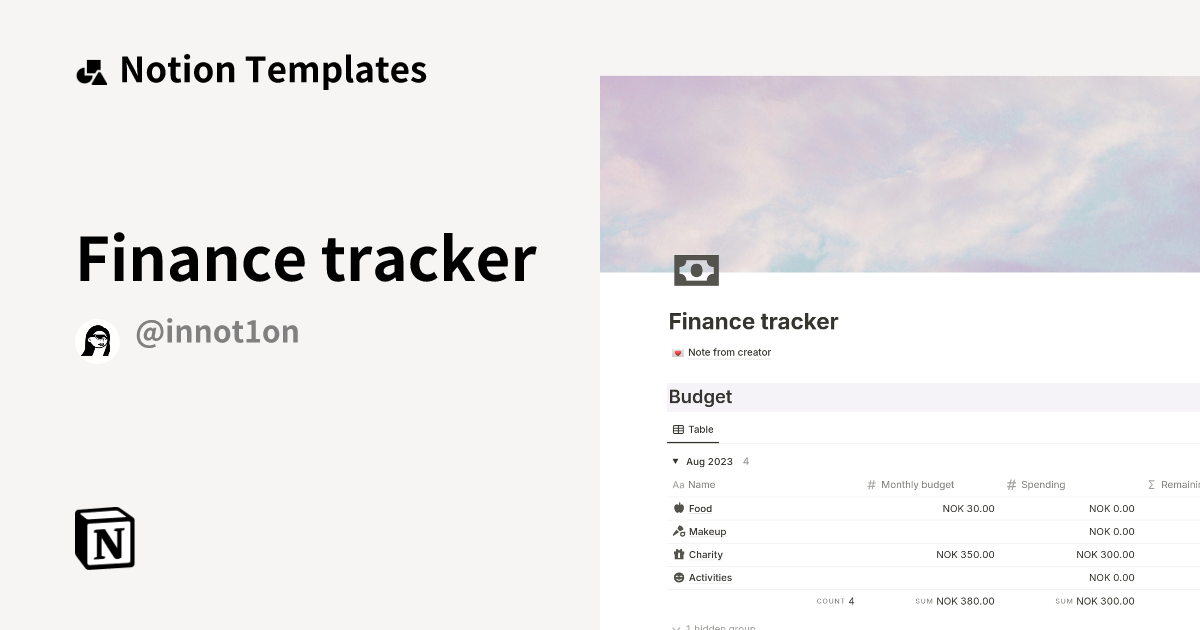 Finance tracker Template by Innot1on | Notion Marketplace