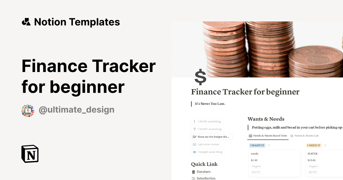 Finance Tracker for beginner Template by UltimateDesign | Notion ...
