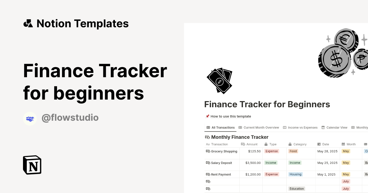 Finance Tracker for beginners Template | Notion Marketplace