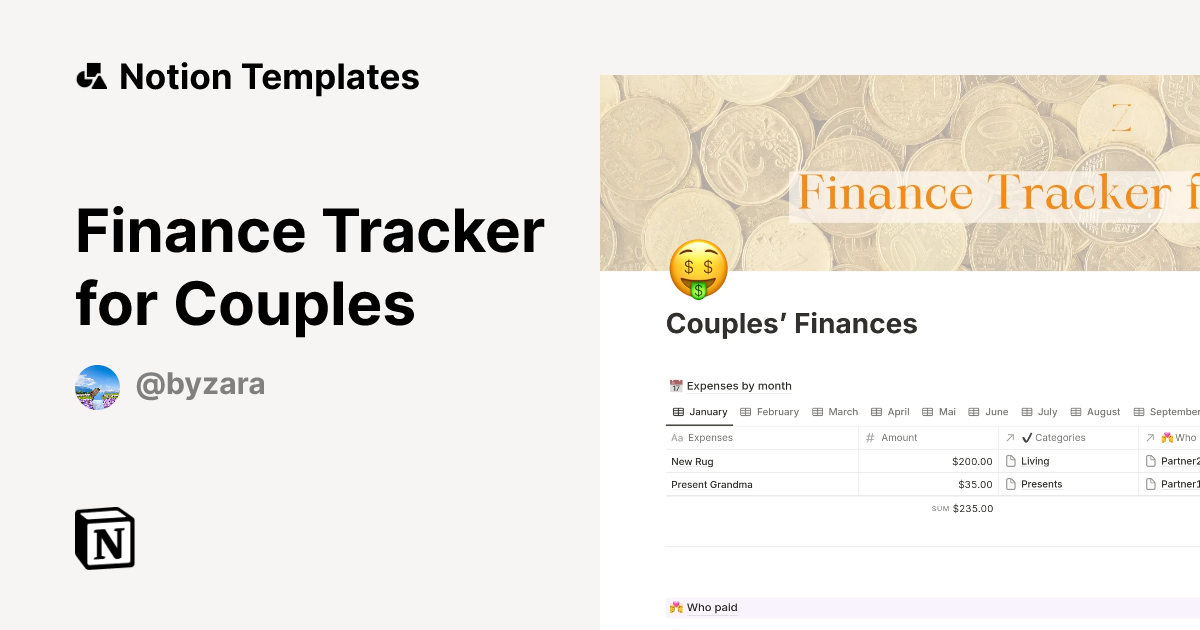 Finance Tracker for Couples Template | Notion Marketplace
