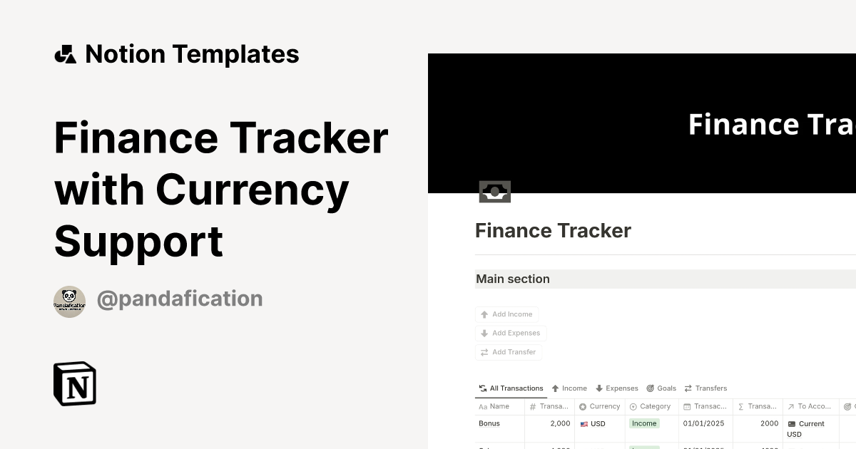 Finance Tracker with Currency Support Template by Pandafication ...