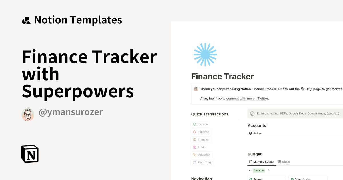 Finance Tracker with Superpowers Template | Notion Marketplace