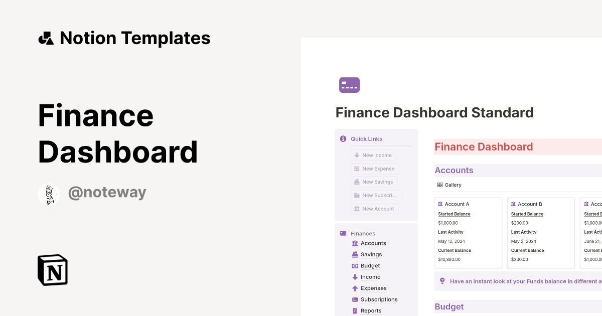 Finance Dashboard Template | Notion Marketplace