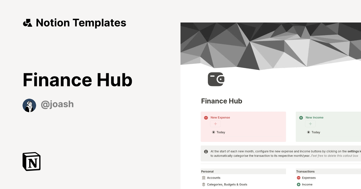 Finance Hub Template by Joash | Notion Marketplace