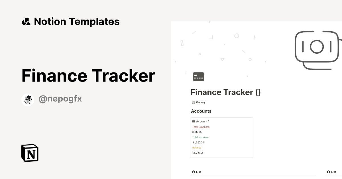 Finance Tracker Template by NepoGFX | Notion Marketplace