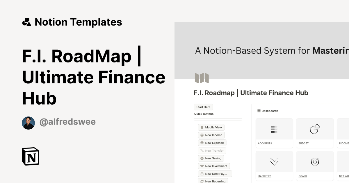 F.I. RoadMap | Ultimate Finance Hub Template by Alfred Swee, Creator | Optimiser | Notion ...