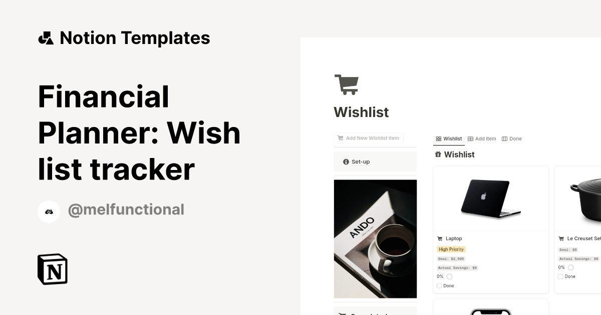 Financial Planner: Wish list tracker Template | Notion Marketplace