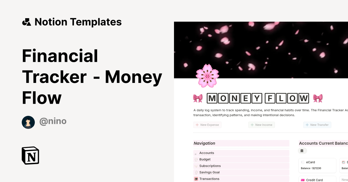 Financial Tracker - Money Flow Template | Notion Marketplace