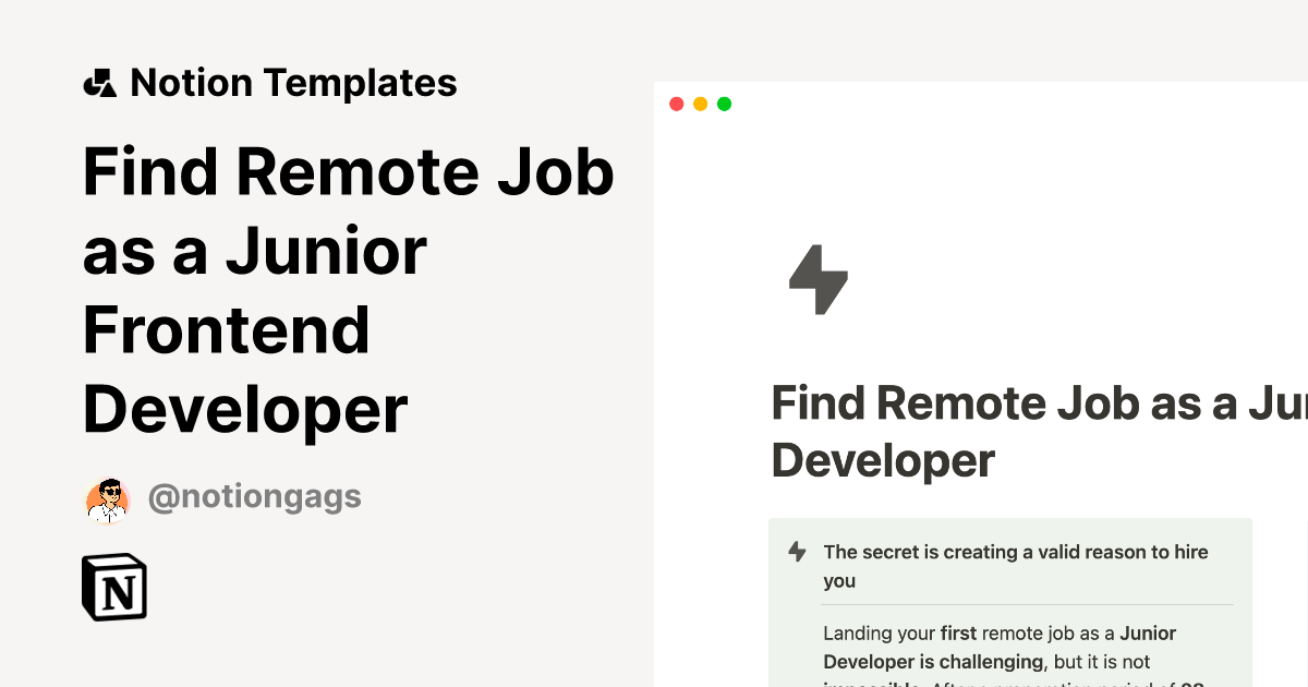 Find Remote Job as a Junior Frontend Developer Template | Notion Marketplace
