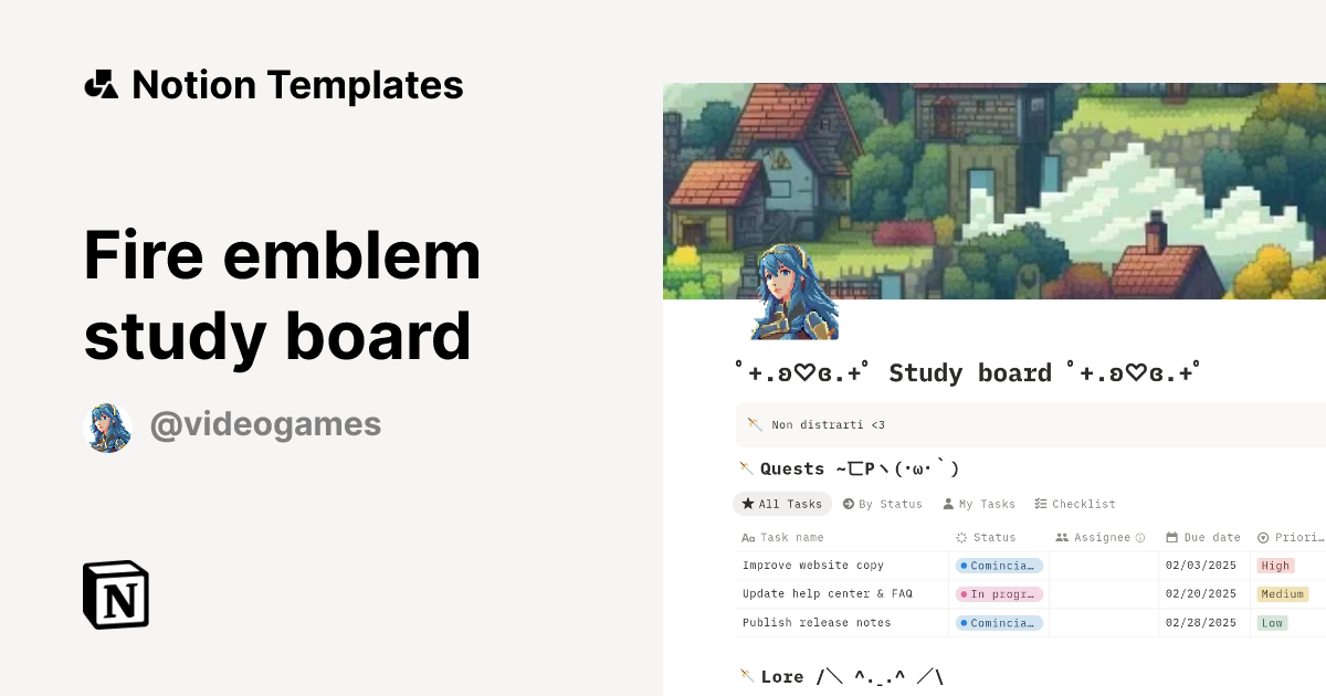 Fire emblem study board Template | Notion Marketplace