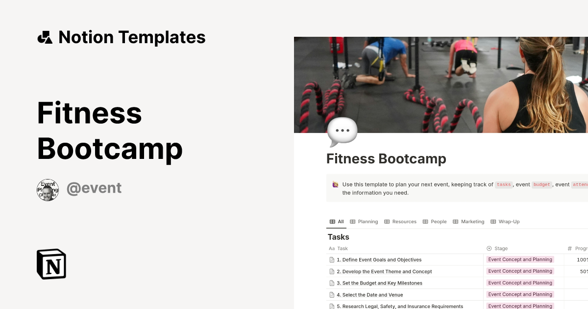 Fitness Bootcamp Template by Event Planning Checklist | Notion Marketplace