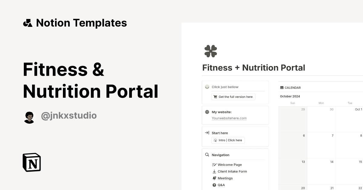 Fitness & Nutrition Portal Template | Notion Marketplace