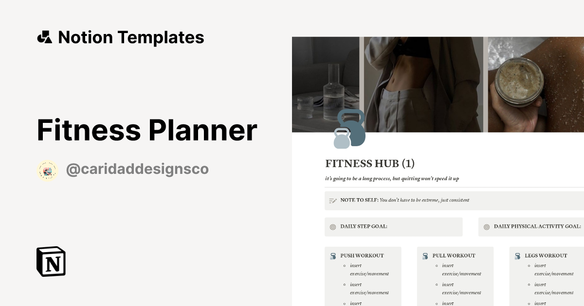 Fitness Planner Template by Caridad Designs Co. | Notion Marketplace