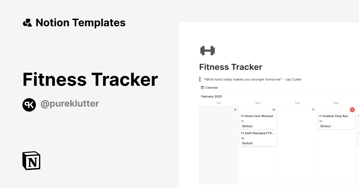 Fitness Tracker Template by Pure Klutter | Notion Marketplace