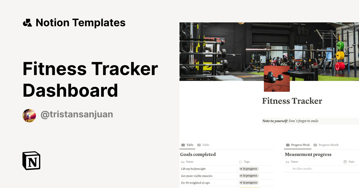 Fitness Tracker Dashboard Template by Tristan San Juan | Notion Marketplace