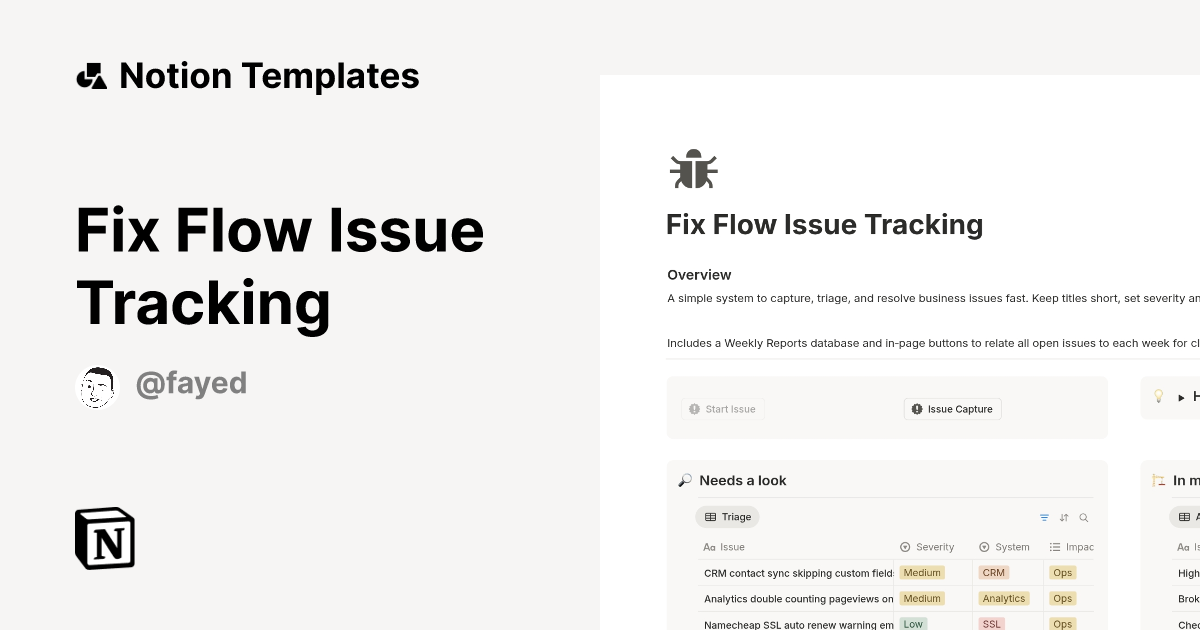 Fix Flow Issue Tracking Template | Notion Marketplace