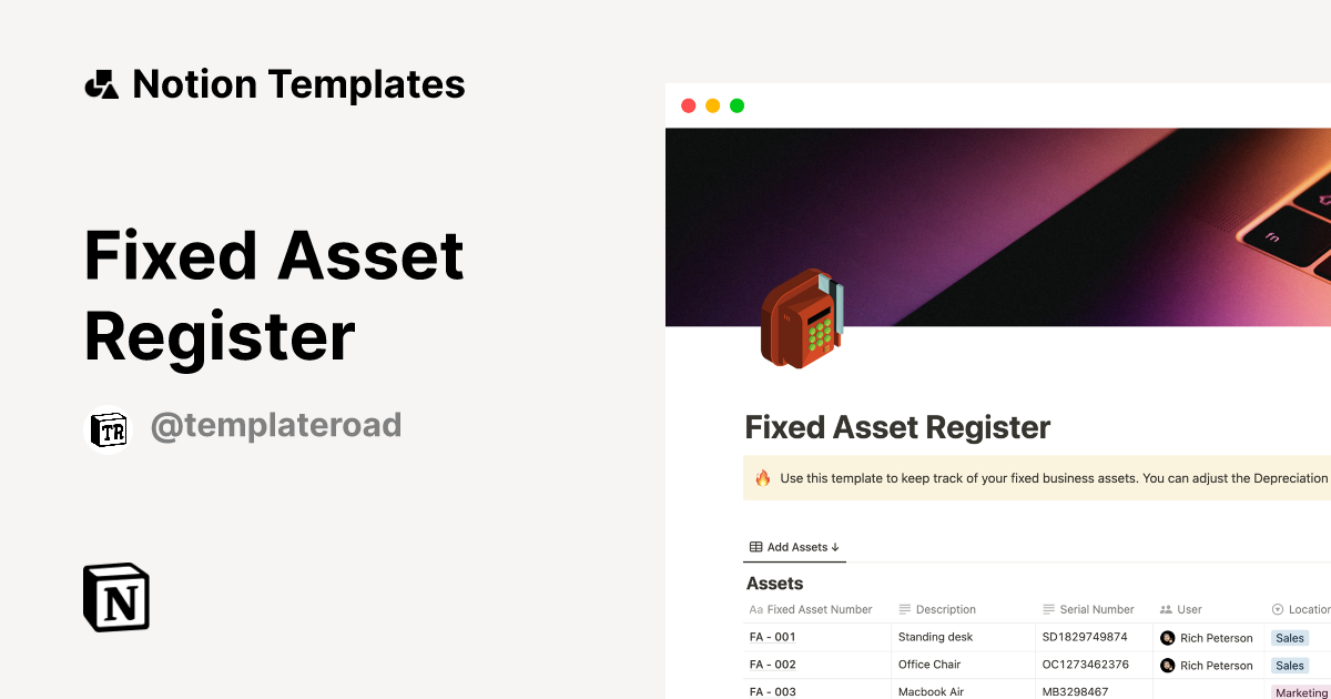 Fixed Asset Register Template | Notion Marketplace