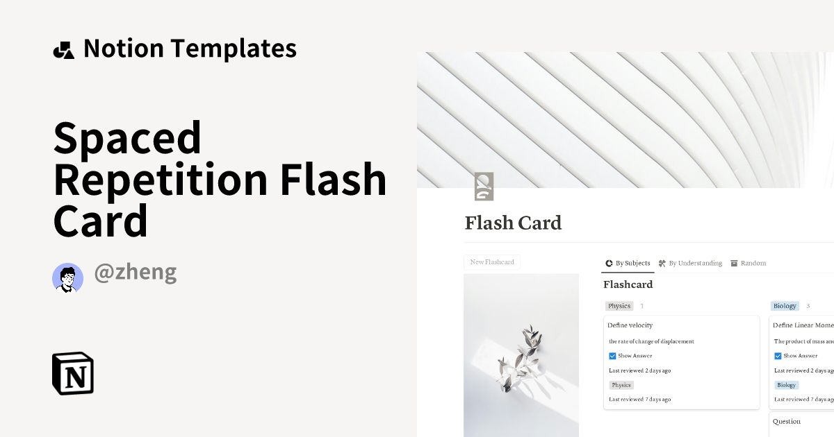 Spaced Repetition Flash Card Template by Zheng | Notion Marketplace