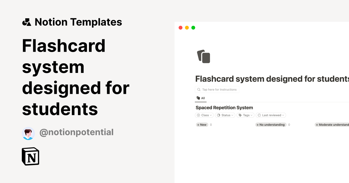 Flashcard system designed for students Template by NotionPotential ...