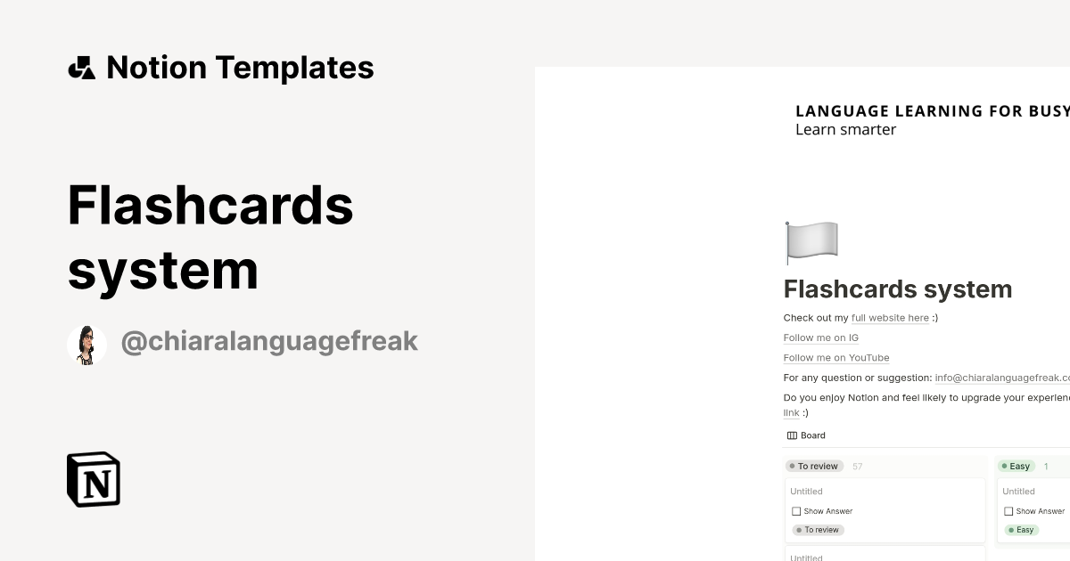 Flashcards system Template | Notion Marketplace