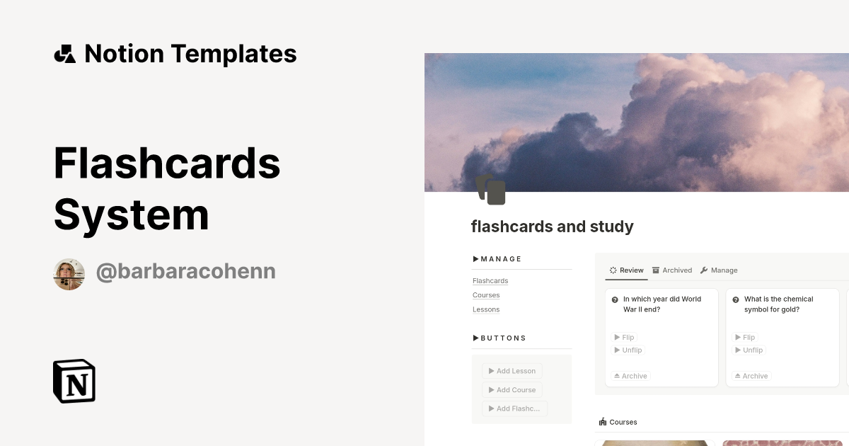 Flashcards System Template | Notion Marketplace
