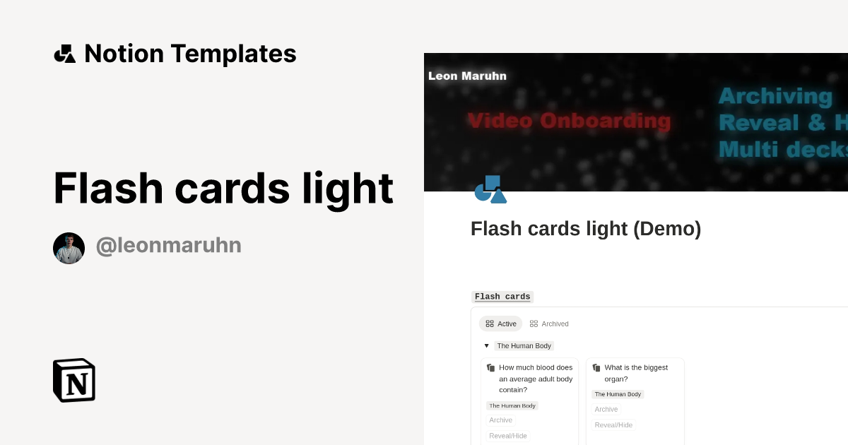Flash cards light Template by Leon Maruhn | Notion Marketplace