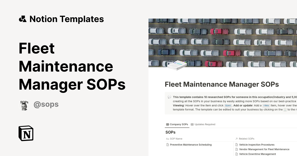 Fleet Maintenance Manager SOPs Template | Notion Marketplace
