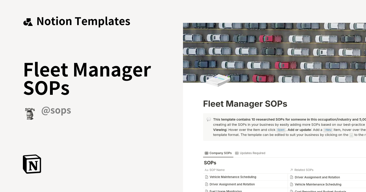 Fleet Manager SOPs Template by SOPs | Notion Marketplace