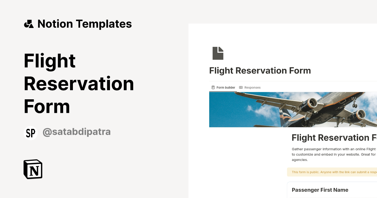 Flight Reservation Form Template | Notion Marketplace