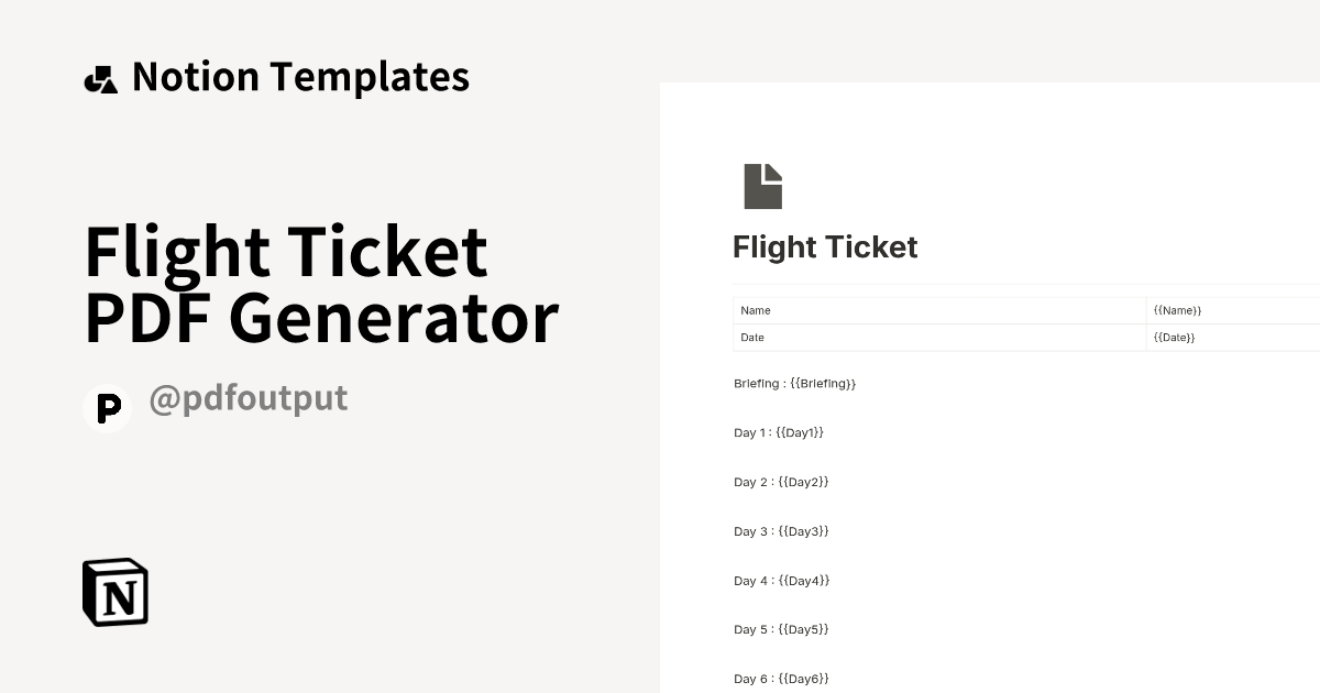 Flight Ticket PDF Generator Template | Notion Marketplace