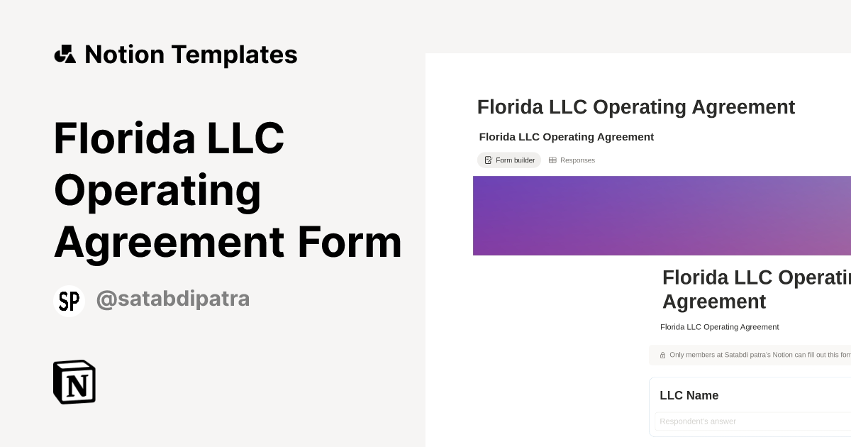Florida LLC Operating Agreement Form Template | Notion Marketplace