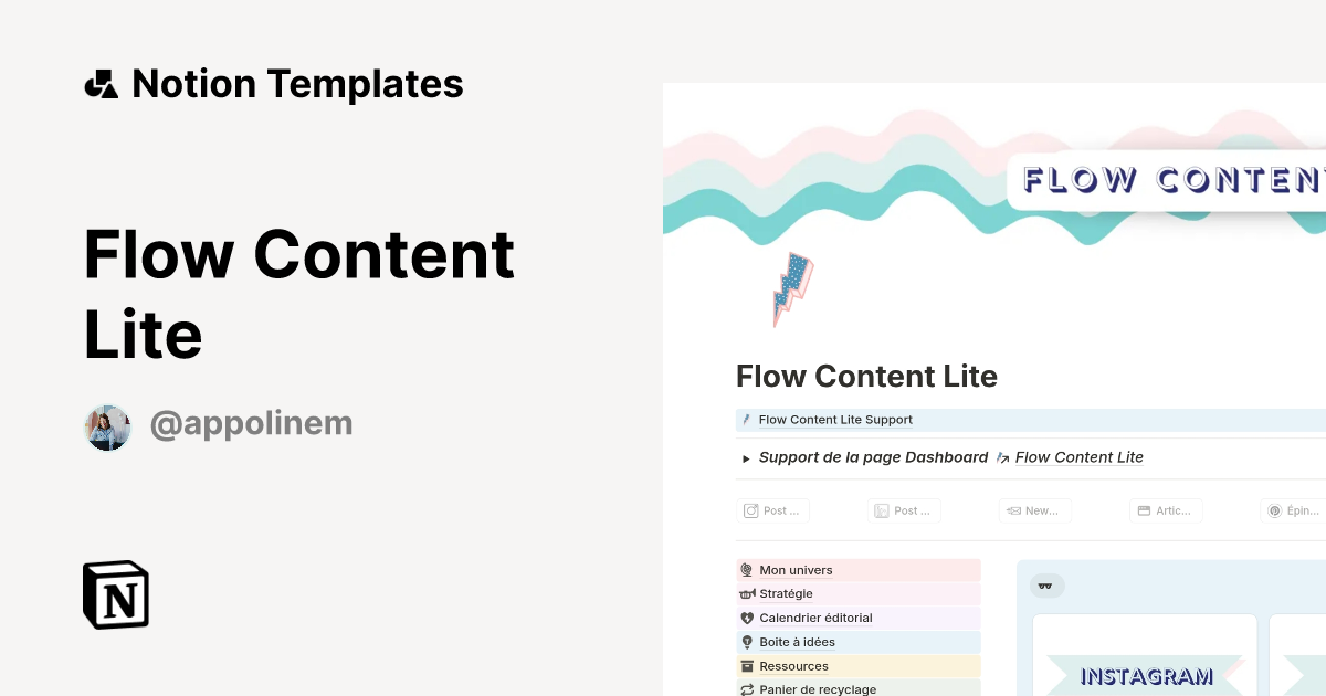 Flow Content Lite Template by Appoline M. | Notion Marketplace